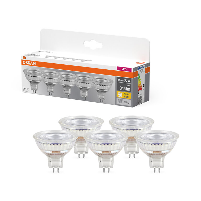 Osram / Ledvance LED Base Spot MR16 36° 3,8-35W/827 warmweiß 345lm GU5.3 12V 5er Pack online ...