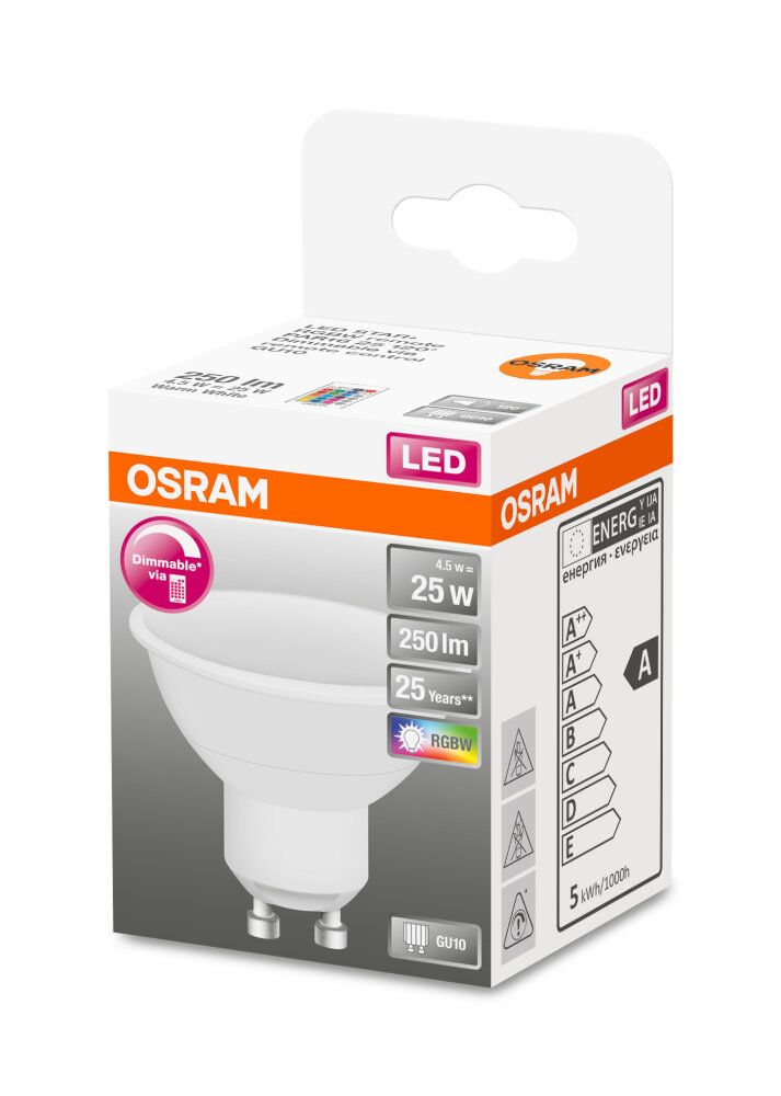 OSRAM LED Retrofit PAR16 4,5-25W/827 RGBW remote control GU10 250lm 120° mit Fernbedienung ...