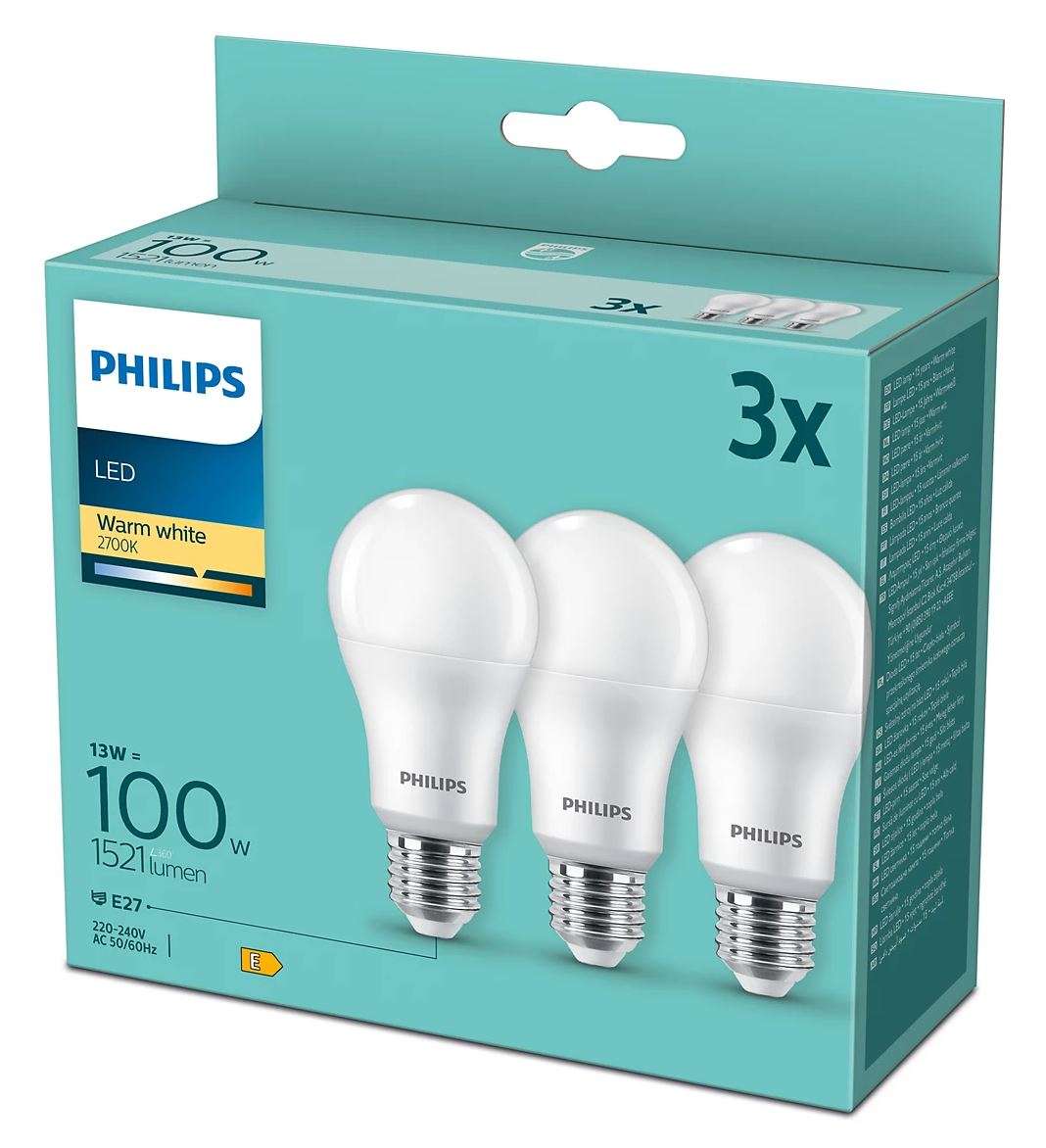 Philips LED LEDbulb A65 matt 150° 13-100W/827 warmweiß 1521lm E27 220-240V 3er Pack online ...