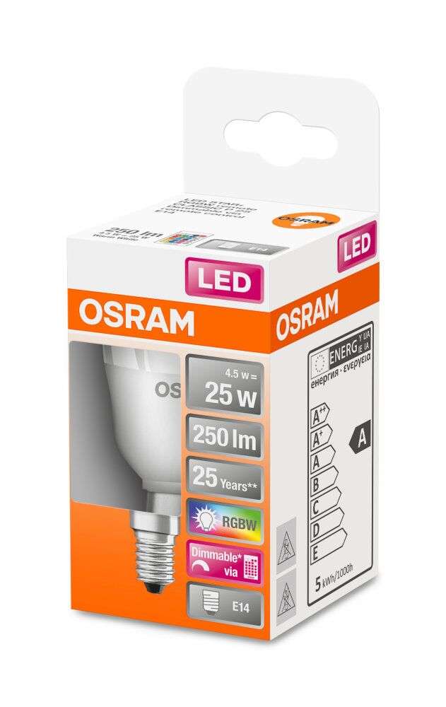 OSRAM LED Retrofit Classic P 4,5-25W/827 RGBW remote control E14 250lm mit Fernbedienung online ...