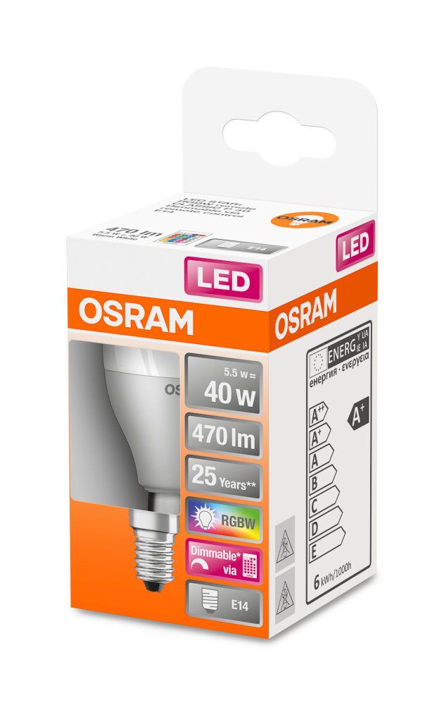 OSRAM LED Retrofit Classic P 5,5-40W/827 RGBW remote control E14 470lm mit Fernbedienung ...