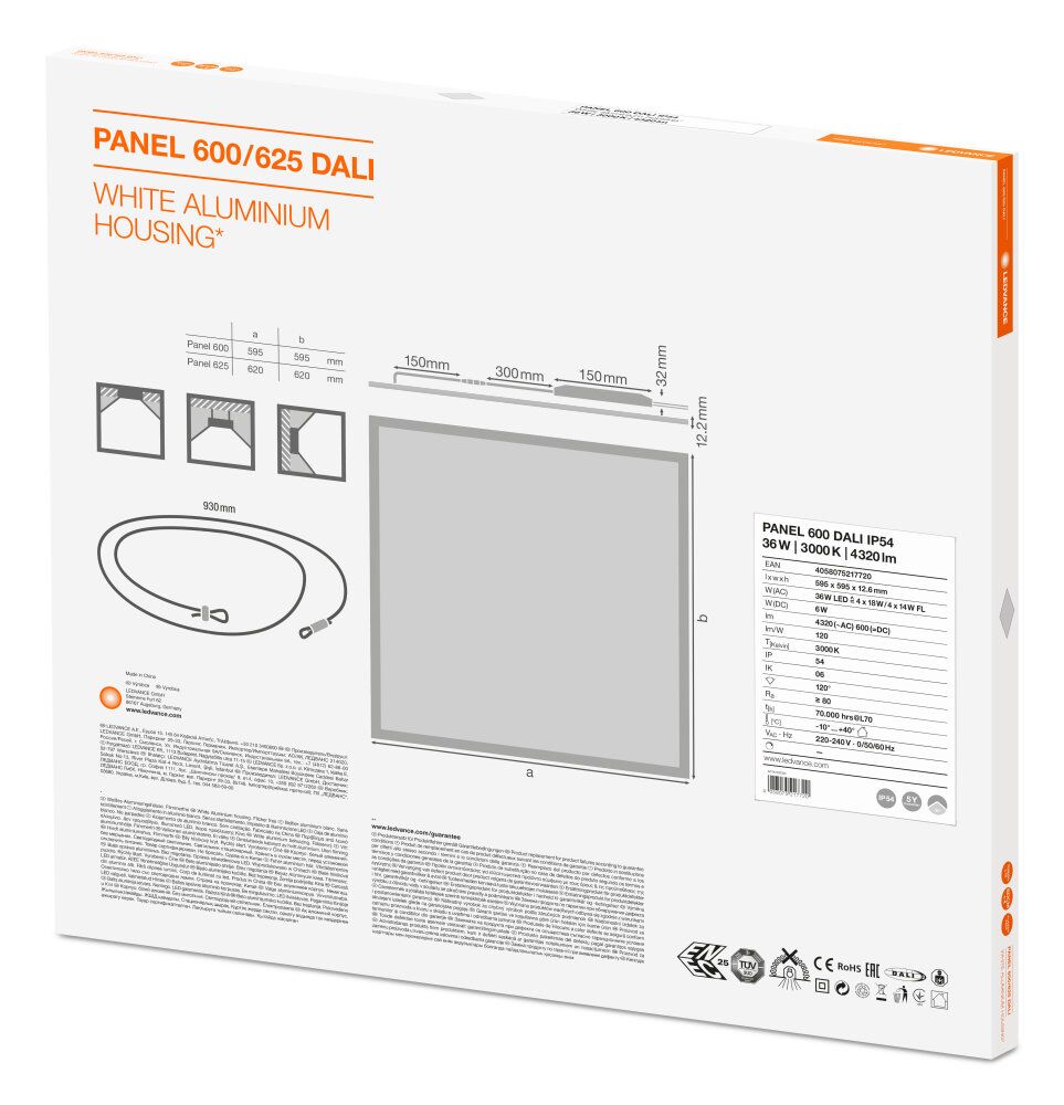 LEDVANCE LED Panel Performance DALI 600 36W/3000K dimmbar IP54 120 ...