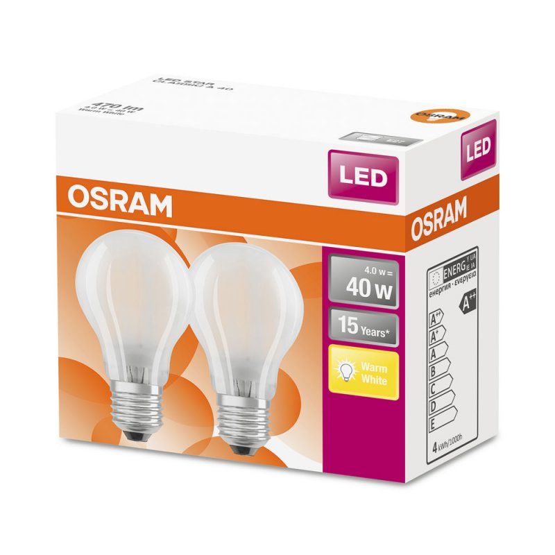 Osram LED Star Classic A Glas 4-40W/827 E27 matt 300° 470lm warmweiß nicht dimmbar 2er Pack ...