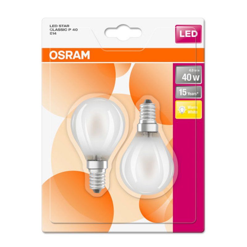 Osram LED Star Classic P Glas 4-40W/827 E14 matt 320° 470lm warmweiß nicht dimmbar 2er Blister ...