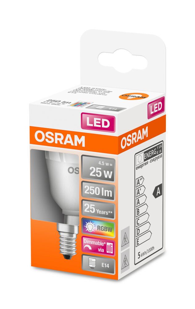 OSRAM LED Retrofit Classic P 4,5-25W/827 RGBW remote control E14 250lm mit Fernbedienung online ...